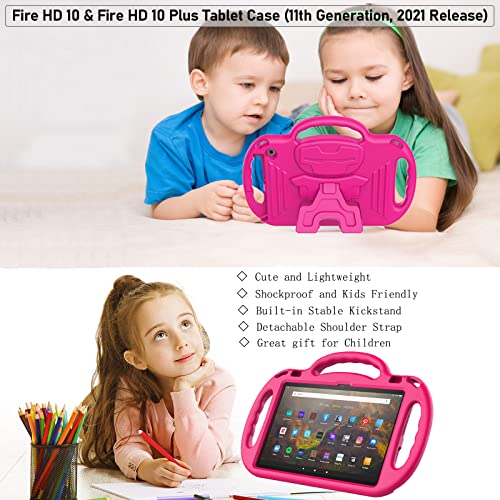 LTROP Kids Case for All-New Fire HD 10 and Fire HD 10 Plus (11th Generation, 2021) 10.1-Inch with Shoulder Strap, Light Weight Shockproof Kid-Proof Handle Stand Cover Case for Fire HD 10 Tablet - Pink