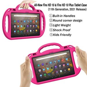 LTROP Kids Case for All-New Fire HD 10 and Fire HD 10 Plus (11th Generation, 2021) 10.1-Inch with Shoulder Strap, Light Weight Shockproof Kid-Proof Handle Stand Cover Case for Fire HD 10 Tablet - Pink