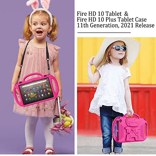 LTROP Kids Case for All-New Fire HD 10 and Fire HD 10 Plus (11th Generation, 2021) 10.1-Inch with Shoulder Strap, Light Weight Shockproof Kid-Proof Handle Stand Cover Case for Fire HD 10 Tablet - Pink