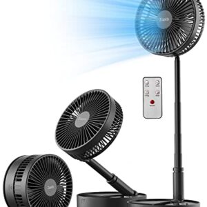 7200mAh Battery Powered Oscillating Fan, 8" Rechargeable Foldaway Fan, 12H Working Time, Height Adjustment, 4 Speeds, Remote Control, Portable Standing Fan for RV, Travel, Camping, Desk, Home, Outdoor