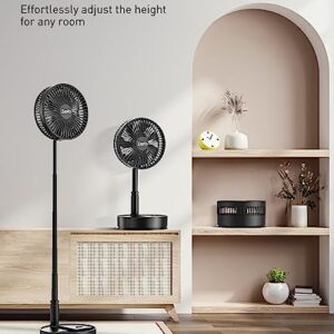 7200mAh Battery Powered Oscillating Fan, 8" Rechargeable Foldaway Fan, 12H Working Time, Height Adjustment, 4 Speeds, Remote Control, Portable Standing Fan for RV, Travel, Camping, Desk, Home, Outdoor