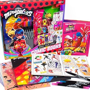 miraculous make your own comic book, create 2 comic books ladybug, cat noir, tikki & more, diy comic book kit, great travel toy, road trip activity, creative toys for kids ages 6, 7, 8, 9, 10