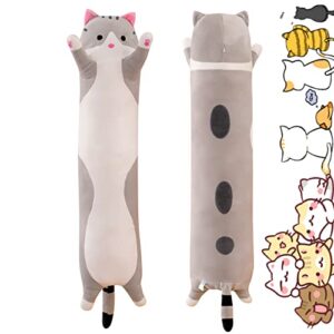 rexinc long cat plush pillow toy sleeping pillow cute cartoon cat stuffed animals soft long body pillow gift for kids(19.68in,gray)