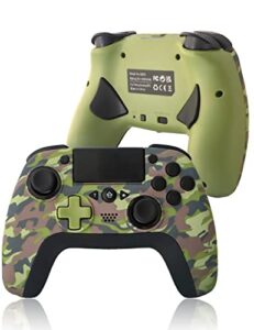 tjpd wireless game controller with 2 programmable back buttons, compatible with ps4/ps3/ios13.4+/pc/android, game controller remote with turbo/gyro/hd dual vibration/led indicator (green camouflage)