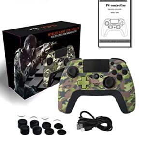 TJPD Wireless Game Controller with 2 Programmable Back Buttons, Compatible with PS4/PS3/iOS13.4+/PC/Android, Game Controller Remote with Turbo/Gyro/HD Dual Vibration/LED Indicator (Green Camouflage)