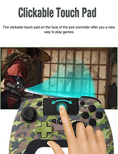 TJPD Wireless Game Controller with 2 Programmable Back Buttons, Compatible with PS4/PS3/iOS13.4+/PC/Android, Game Controller Remote with Turbo/Gyro/HD Dual Vibration/LED Indicator (Green Camouflage)