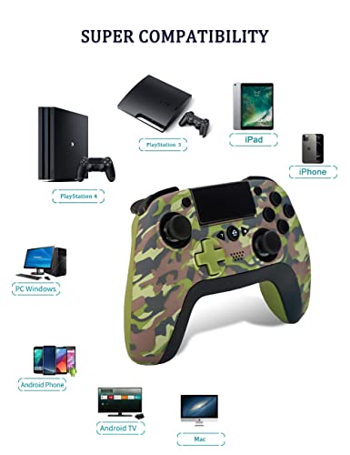 TJPD Wireless Game Controller with 2 Programmable Back Buttons, Compatible with PS4/PS3/iOS13.4+/PC/Android, Game Controller Remote with Turbo/Gyro/HD Dual Vibration/LED Indicator (Green Camouflage)