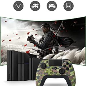 TJPD Wireless Game Controller with 2 Programmable Back Buttons, Compatible with PS4/PS3/iOS13.4+/PC/Android, Game Controller Remote with Turbo/Gyro/HD Dual Vibration/LED Indicator (Green Camouflage)