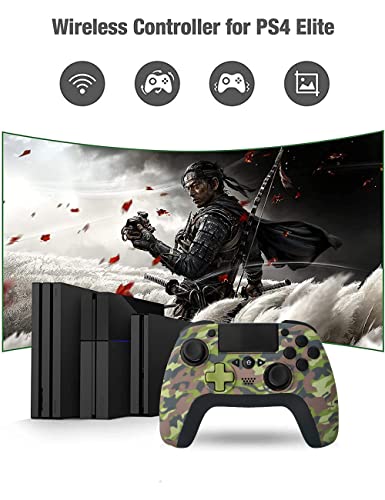 TJPD Wireless Game Controller with 2 Programmable Back Buttons, Compatible with PS4/PS3/iOS13.4+/PC/Android, Game Controller Remote with Turbo/Gyro/HD Dual Vibration/LED Indicator (Green Camouflage)