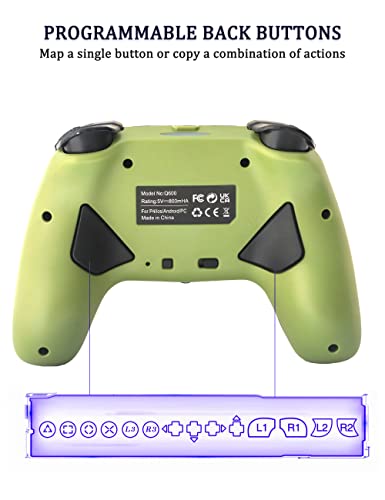 TJPD Wireless Game Controller with 2 Programmable Back Buttons, Compatible with PS4/PS3/iOS13.4+/PC/Android, Game Controller Remote with Turbo/Gyro/HD Dual Vibration/LED Indicator (Green Camouflage)