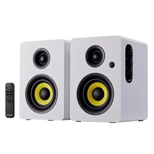 sanyun sw206 80w active dual-mode bookshelf speakers, 4inch studio monitor and hifi mode, optical coaxial trs aux bluetooth 5.0 usb with 24bit dac, for home music system turntable tv pc desktop, white