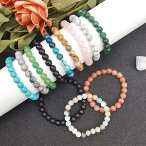 Jewdreamer 12Pcs 8mm Semi-Precious Gemstone Bracelet Healing Crystal Stone Beaded Bracelets for Women Men Unisex Adjustable Bead Stretch Bracelets Set