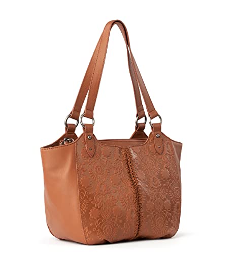 The Sak Womens Bolinas Leather Satchel, Tobacco Floral Embossed, One Size US