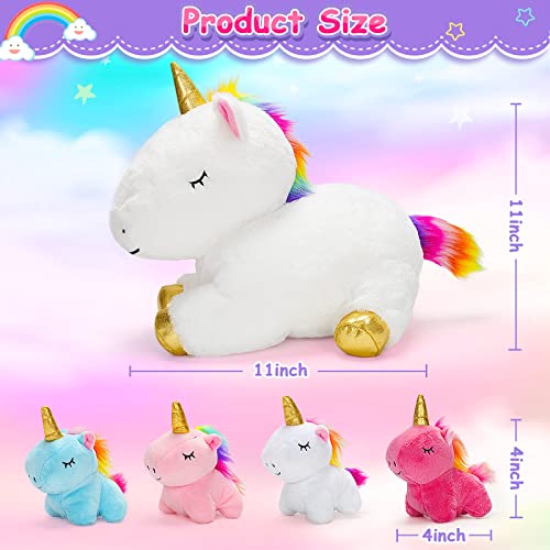 KMUYSL Unicorn Mommy Stuffed Animal with 4 Babies - Soft Plush Toy Set for Ages 3-8, Perfect Valentines & Birthday Gifts