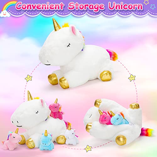 KMUYSL Unicorn Mommy Stuffed Animal with 4 Babies - Soft Plush Toy Set for Ages 3-8, Perfect Valentines & Birthday Gifts