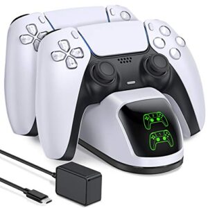 ps5 controller charging station for playstation 5 dualsense controller with dual stand charger dock, upgrade ps5 controller charger accessories incl. fast charging cable, ps5 charging station white