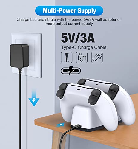 PS5 Controller Charging Station for Playstation 5 Dualsense Controller with Dual Stand Charger Dock, Upgrade PS5 Controller Charger Accessories Incl. Fast Charging Cable, PS5 Charging Station White