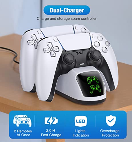 PS5 Controller Charging Station for Playstation 5 Dualsense Controller with Dual Stand Charger Dock, Upgrade PS5 Controller Charger Accessories Incl. Fast Charging Cable, PS5 Charging Station White