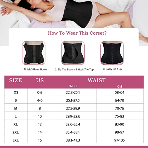 MICOHPKLE Waist Trainer for Women Corset Waist Cincher Tummy Control Bustier Shapewear Slim Body Shaper Workout Girdle (Large, Black)