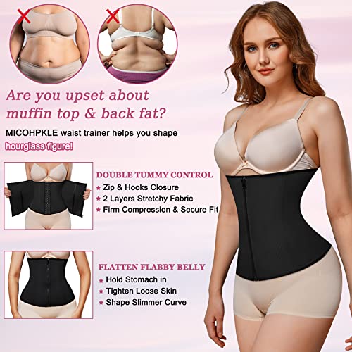 MICOHPKLE Waist Trainer for Women Corset Waist Cincher Tummy Control Bustier Shapewear Slim Body Shaper Workout Girdle (Large, Black)