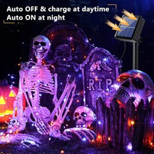 Brizled Orange & Purple Halloween Lights, 39.37ft 120 LED Orange Lights, Purple Solar Halloween Lights 8 Modes, Outdoor Twinkle Orange Halloween String Lights for Halloween Party DIY Decor, Black Wire