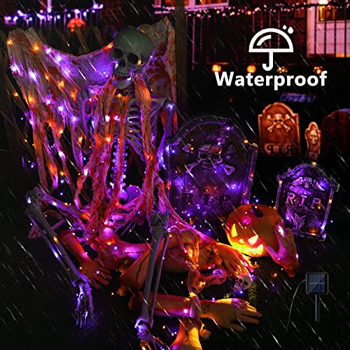 Brizled Orange & Purple Halloween Lights, 39.37ft 120 LED Orange Lights, Purple Solar Halloween Lights 8 Modes, Outdoor Twinkle Orange Halloween String Lights for Halloween Party DIY Decor, Black Wire