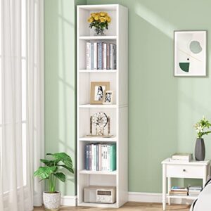 tribesigns 70.9 inch tall narrow bookcase, modern white corner bookcase with storage, 6 tier cube display shelves for home office