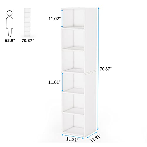 Tribesigns 70.9 Inch Tall Narrow Bookcase, Modern White Corner Bookcase with Storage, 6 Tier Cube Display Shelves for Home Office