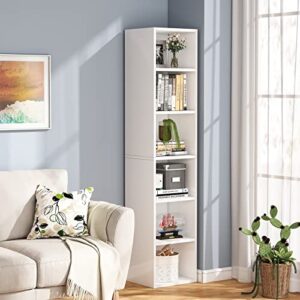 Tribesigns 70.9 Inch Tall Narrow Bookcase, Modern White Corner Bookcase with Storage, 6 Tier Cube Display Shelves for Home Office