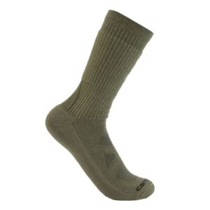 carhartt men's midweight merino wool blend uniform crew sock, army green, large