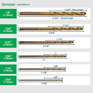 60PCS Mini Titanium Twist Drill Bit Set, HSS43 Fully Ground Micro Drill Bits for Wood, Metal,Plastic, Aluminum Alloy,Steels (3/64"-1/8")…