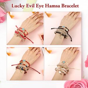 4 Sets Bohemian Stretch Beads Bracelets Multilayer Evil Eye Hamsa Hand Bracelet Bohemian Bracelet Handmade Stackable Charm Bracelets for Women Lucky Protection Beaded Hamsa Bracelet (Bright Colors)