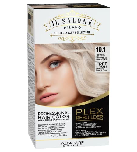 Il Salone Milano Plex Rebuilder Permanent Hair Color- 10.1 Extra Light Ash Blonde Hair Dye - Professional Salon - Premium Quality - Protects and Restructures - Paraffin, Paraben, Ethyl Alcohol Free