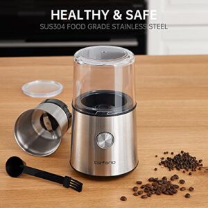 Befano Coffee Bean Grinder Electric, 2.8oz Large Capacity Spice and Nut Grinder, Espresso Grinder with Removable Cups and Stainless Steel blade, Easy to Clean,180W High Power - Brushed Silver