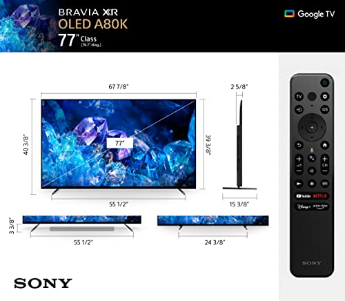 Sony OLED 77 inch BRAVIA XR A80K Series 4K Ultra HD TV: Smart Google TV with Dolby Vision HDR and Exclusive Gaming Features for The Playstation® 5 XR77A80K- 2022 Model