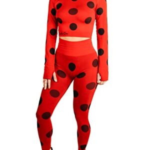 Miraculous Ladybug Womens Seamless Long Sleeve Crop Top & Legging Set - Butt Lifting for Gym Workout, Exercise, Yoga, Running by MAXXIM Red Medium