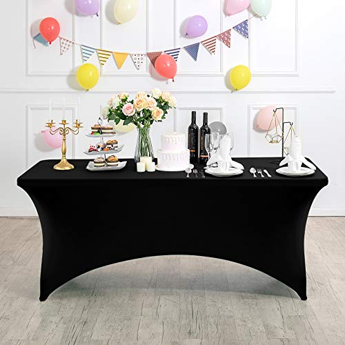 Hezuzo 2Pack Spandex Table Cover for 6Ft Table Universal Fitted Stretch Tablecloth for Party, Banquet, Wedding and Events-Black