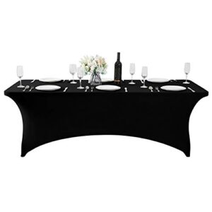 Hezuzo 2Pack Spandex Table Cover for 6Ft Table Universal Fitted Stretch Tablecloth for Party, Banquet, Wedding and Events-Black