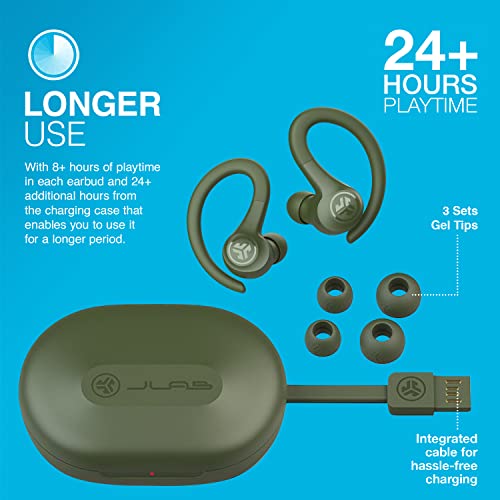 JLab Go Air Sport - Wireless Workout Earbuds Featuring C3 Clear Calling, Secure Earhook Sport Design, 32+ Hour Bluetooth Playtime, and 3 EQ Sound Settings (Green)