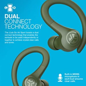 JLab Go Air Sport - Wireless Workout Earbuds Featuring C3 Clear Calling, Secure Earhook Sport Design, 32+ Hour Bluetooth Playtime, and 3 EQ Sound Settings (Green)