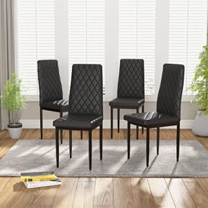 meihua dining chairs set of 4 for dining room, kitchen modern metal chairs with upholstered cushion pu leather (black)