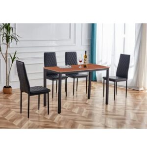 Meihua Dining Chairs Set of 4 for Dining Room, Kitchen Modern Metal Chairs with Upholstered Cushion PU Leather (Black)