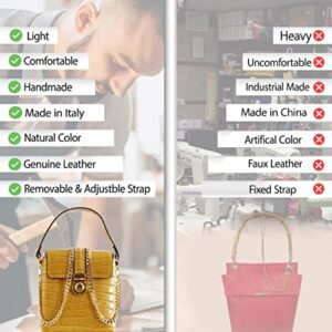 Women Handbag Leather Top handle Crossbody bag with Gold chain strap Elegant Purse for Evening and everyday Gift for Women Handmade Made in Italy (Mustard)