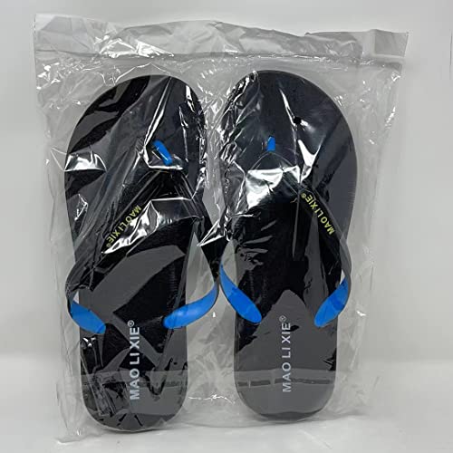 MAO LI XIE Men's Summer Beach Flip Flops Two Colors Slippers PVC Smooth Thongs Sandals (9, Black/Blue, numeric_9)