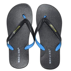 MAO LI XIE Men's Summer Beach Flip Flops Two Colors Slippers PVC Smooth Thongs Sandals (9, Black/Blue, numeric_9)