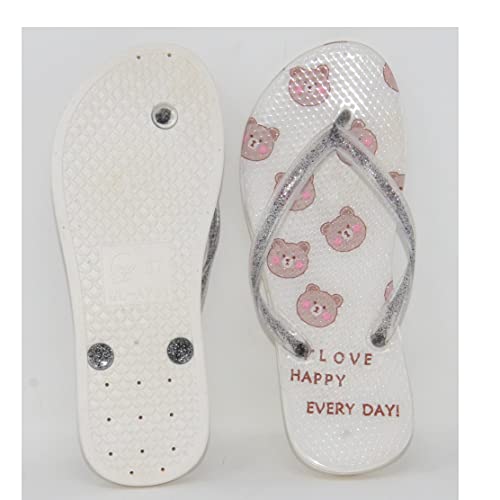 Love Happy Every Day Women's Fashion Summer Beach Flip Flops Clear Jelly Bear Pattern Home Travel Comfy Slippers Sandals (7, White, numeric_7)