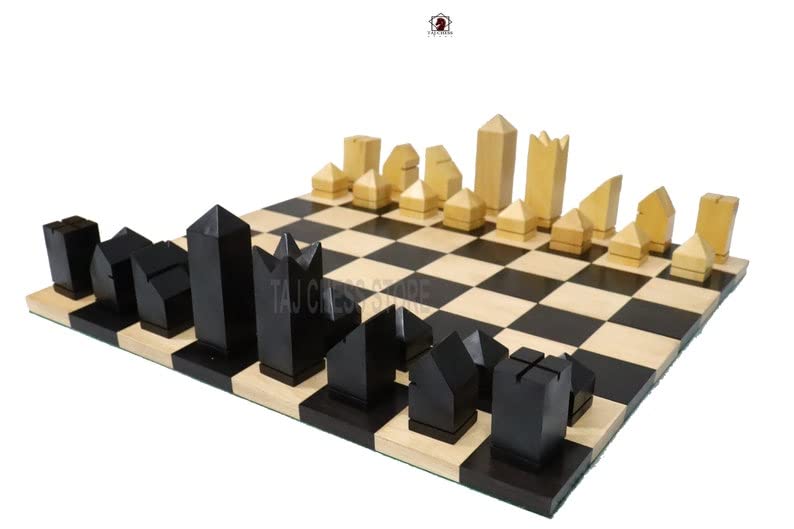 TAJ CHESS STORE Combo Wooden Chess Set- Modern Pyramid Style Wooden Chess Set Pieces Only With 12 Solid Inlaid Roll Up Ebony Wood Chess Board