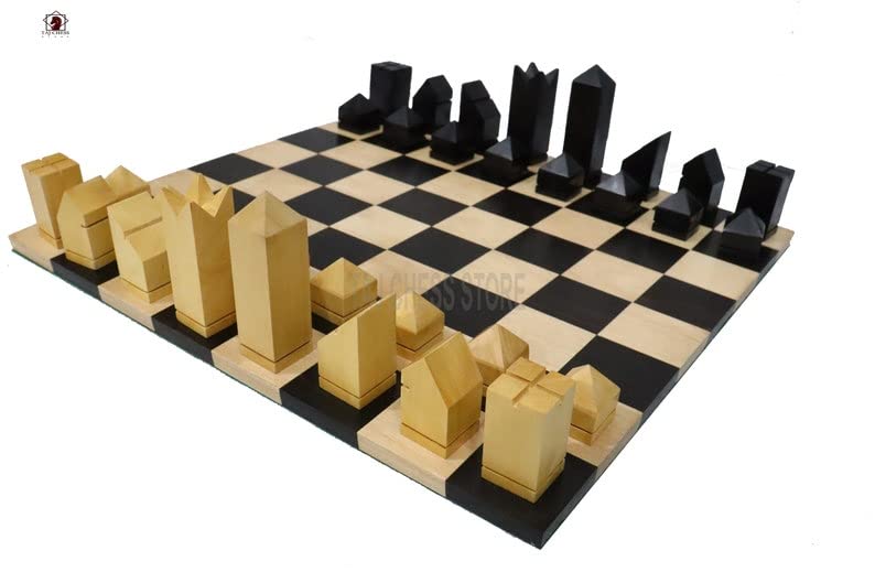 TAJ CHESS STORE Combo Wooden Chess Set- Modern Pyramid Style Wooden Chess Set Pieces Only With 12 Solid Inlaid Roll Up Ebony Wood Chess Board