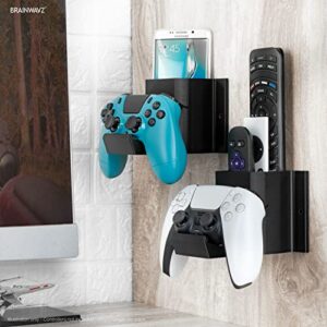 BRAINWAVZ The Elephant - Game Controller & TV Remote Control Wall Mount Holder, Adhesive & Screw In, Universal Design for Xbox ONE PS5 PS4 PC Gamepads, Reduce Clutter