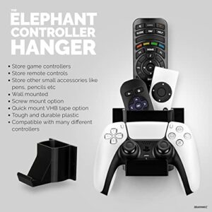 BRAINWAVZ The Elephant - Game Controller & TV Remote Control Wall Mount Holder, Adhesive & Screw In, Universal Design for Xbox ONE PS5 PS4 PC Gamepads, Reduce Clutter